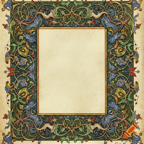 An Ornate Medieval Illuminated Manuscript Border With Colorful Swirling