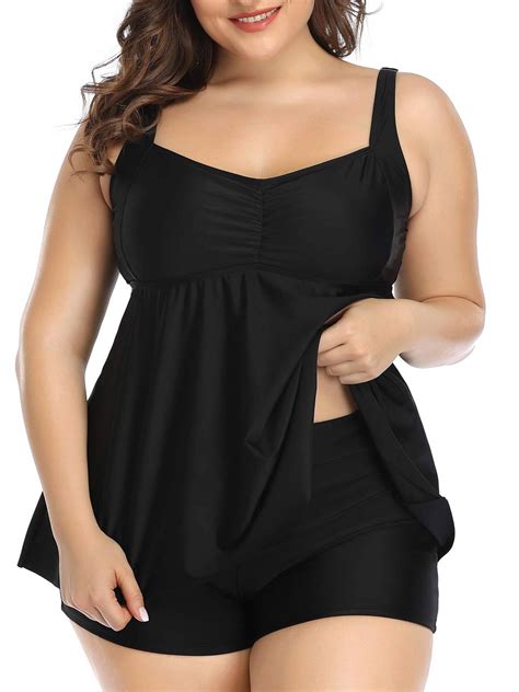 Women Plus Size Tankini Swimsuit Two Piece Flowy Swimdress Bathing