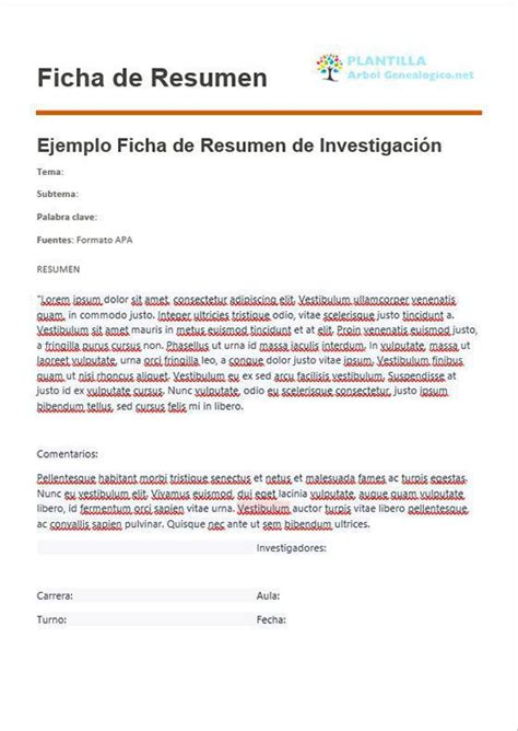Ficha De Resumen ️ Plantillas En Word Para Descargar