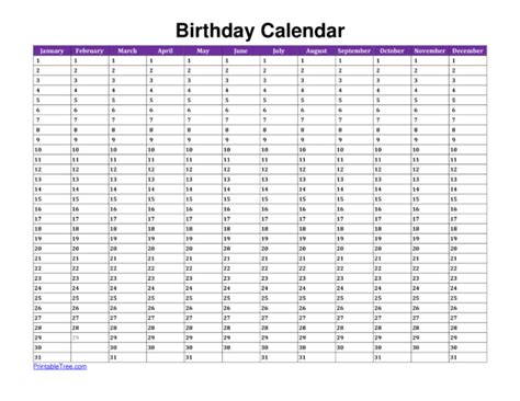 Free Printable Birthday Calendar PDF Templates