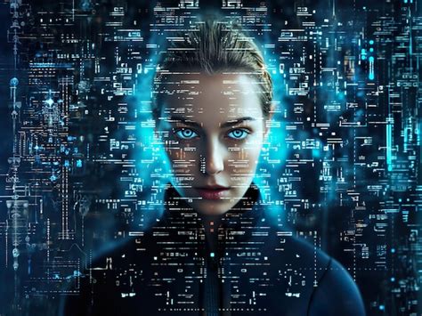Premium Ai Image Girl Coder Portrait Merging Text And Futuristic Dynamic Culture