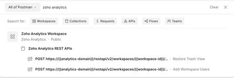 zoho analytics rest api collection
