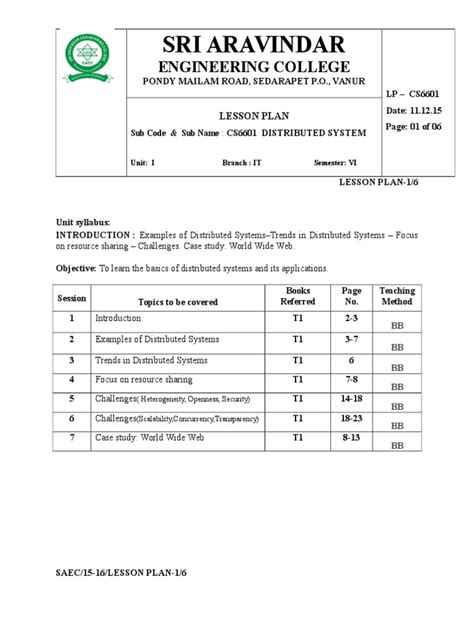 Distributed System Lessonplan Pdf Peer To Peer Distributed Computing