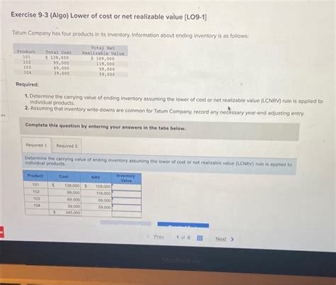 solved exercise 9 3 algo lower of cost or net realizable