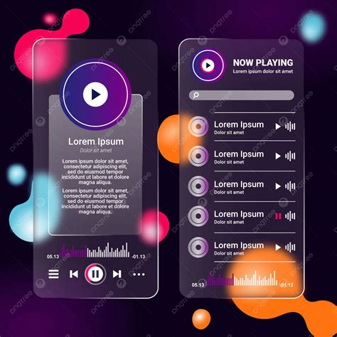 Glassmorphism Music User Interface Mobile Application Vector Template
