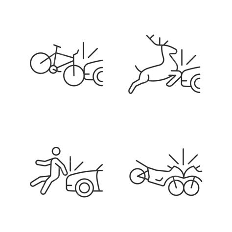 Traffic Collision Scenarios Linear Icons Set Type Vehicle Sign Vector