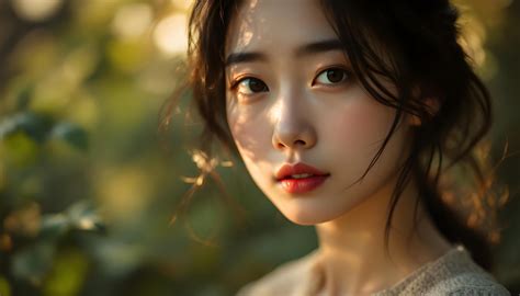 A Serene Candid Portrait Of A Young Asian Woman With Natural Makeup