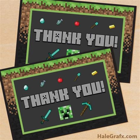Free Printable Minecraft Thank You Card Video Games Birthday Birthday Party Games Birthday