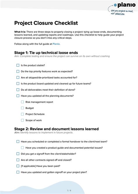 Printable Project Closeout Checklist Template