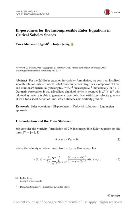 Ill Posedness For The Incompressible Euler Equations In Critical Sobolev Spaces Request Pdf