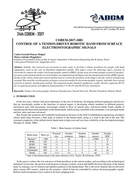 Pdf Control Of A Tendon Driven Robotic Hand From Surface