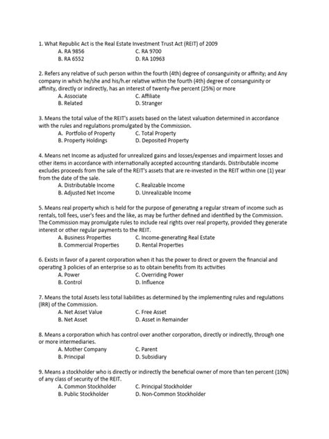 mock 2 part 1 no answer pdf real estate investment trust lease