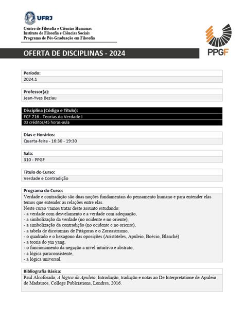 Disciplinas Ppgf Catalogo 20241 Pdf Justiça Crime E Violência