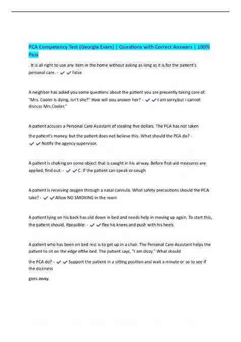 Pca Competency Test Georgia Exam Questions With Correct Answers