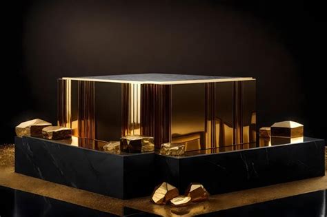 Premium AI Image Natural Cubic Golden Stone Podium Background With