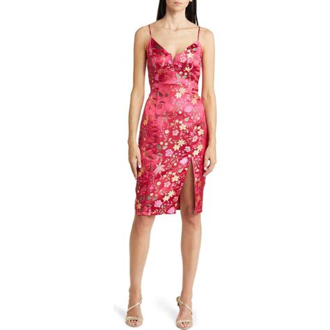 Bebe Floral Jacquard Satin Cocktail Dress In Red Lyst