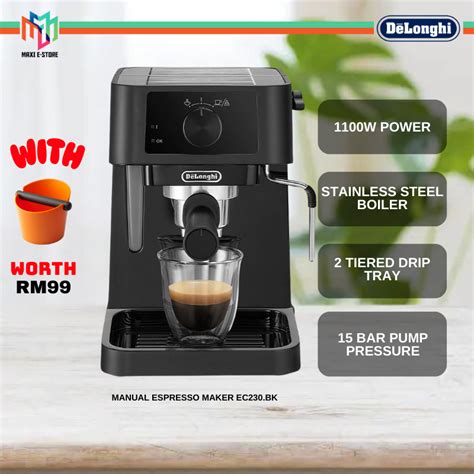Delonghi Ec230bk Stilosa Coffee Machine 1100w Power 15 Bar Pump