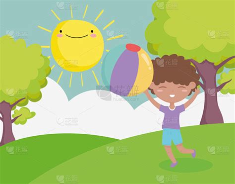 卡通男孩进行中幸福可爱的儿童节球人