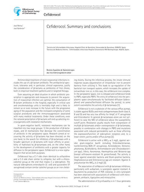 Pdf Cefiderocol Summary And Conclusions