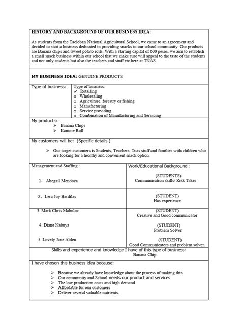 Business Plan Sample Entrep Pdf Sweet Potato Sales