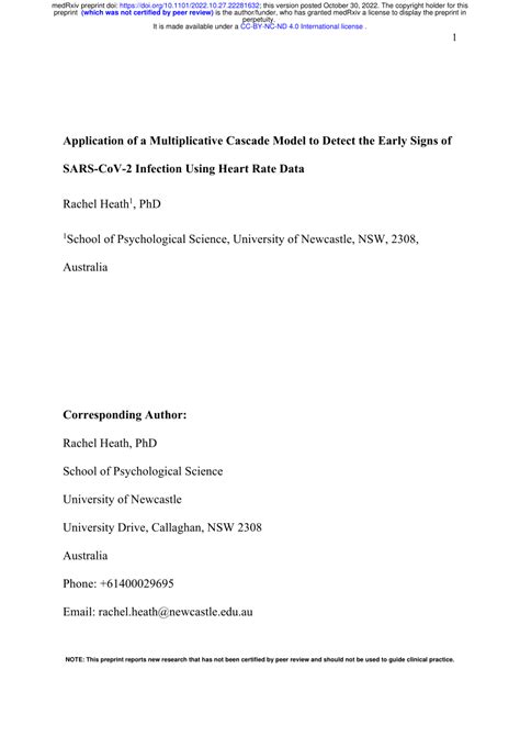 Pdf Application Of A Multiplicative Cascade Model To Detect The Early Signs Of Sars Cov 2