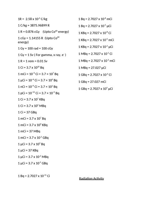 Radiation Unit Conversions Pdf Absorbed Dose Nuclear Chemistry