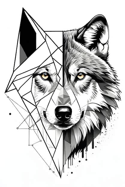 Premium Psd Half Geometric Wolf Illustration