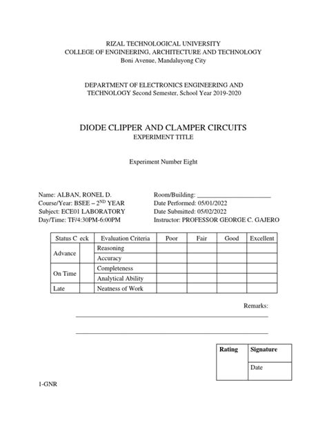 Diode Clipper And Clamper Circuits Experiment Analysis Of Input And Output Waveforms Of