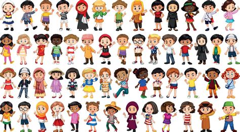 Set Of Multicultural People Character Ethnic Asian Cartoon Vector