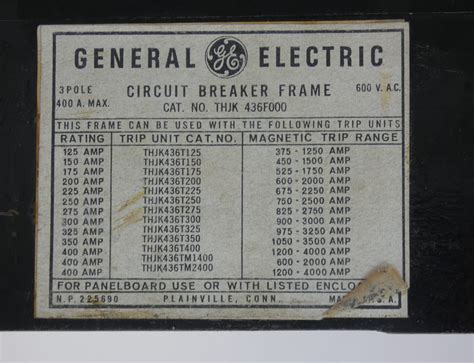 General Electric Thjk 436f000 Molded Case Circuit Breaker 3p 600vac