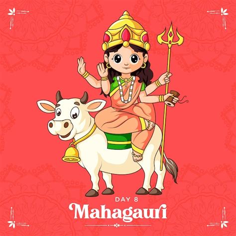 Premium Vector Cartoon Illustration Of Goddess Mahagauri Maa For