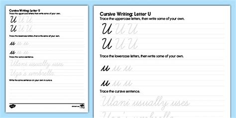 Cursive Letter Writing Letter U Worksheet