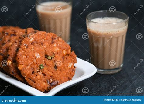 Parippu Vada With Indian Milk Tea Or Chai Kerala Snacks Popular Deep