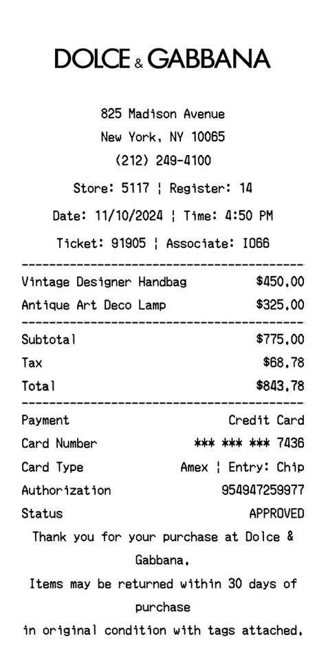 Dolce And Gabbana Receipt Generator Free Fashion And Luxury Receipt Maker Tool