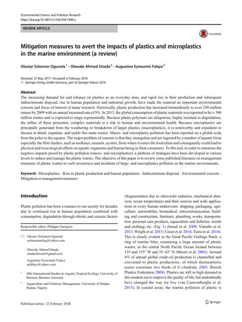 Pdf Mitigation Measures To Avert The Impacts Of Plastics And