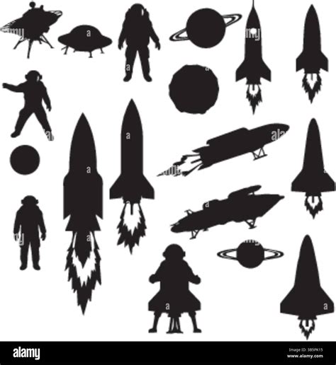 Space Exploration Silhouettes Astronauts Rockets Planets