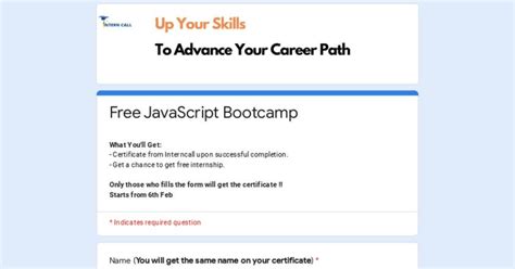 interncall on linkedin free javascript bootcamp