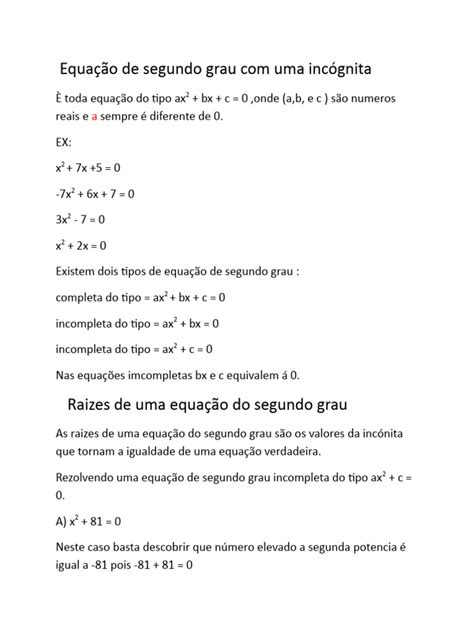 Equação De Segundo Grau Pdf