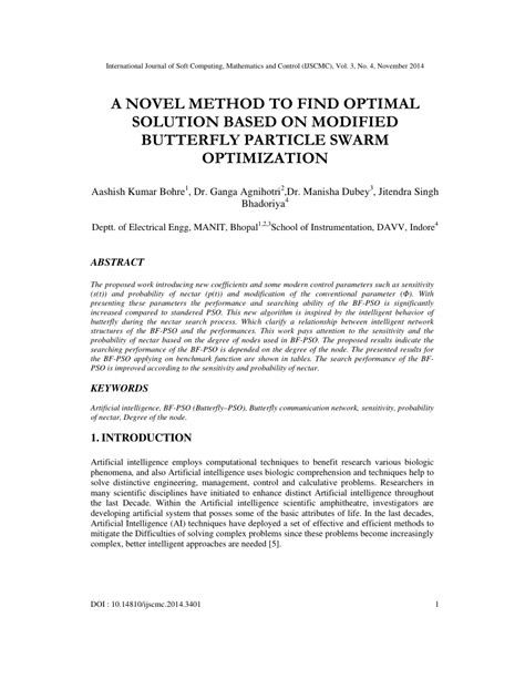 Pdf A Novel Method To Find Optimal Solution Based On Modified Butterfly Particle Swarm