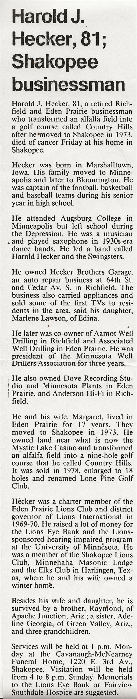 Harold Jacob Hecker 1911 1992 Find A Grave Memorial