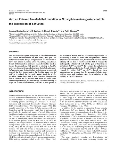 Pdf Flex An X Linked Female Lethal Mutation In Drosophila