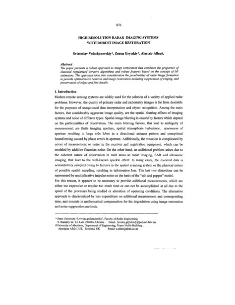 Pdf High Resolution Radar Imaging Systems With Robust Image Restoration