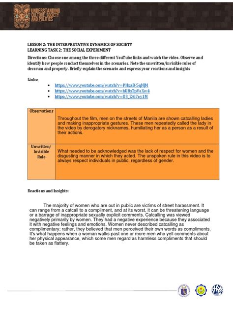lesson 2 learning task 2 social experiment pdf psychology