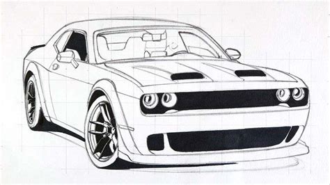 How To Draw A Dodge Challenger Srt Hellcat Easy Step By Step Tutorial