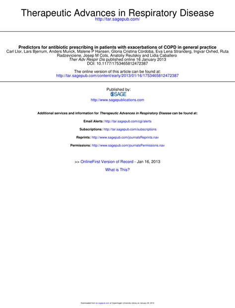 Pdf Predictors For Antibiotic Prescribing In Patients With Exacerbations Of Copd In General