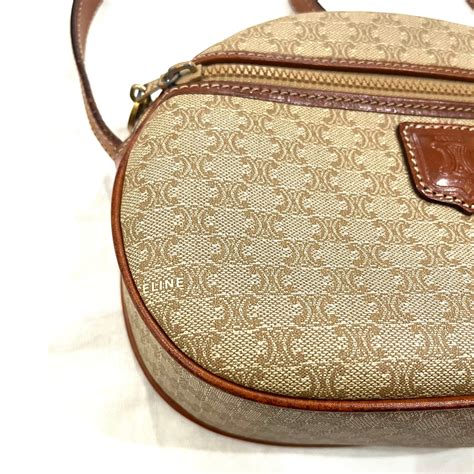 Celine 1864 Vintage Macadam Shoulder Bag In Beige Leather Classic Old