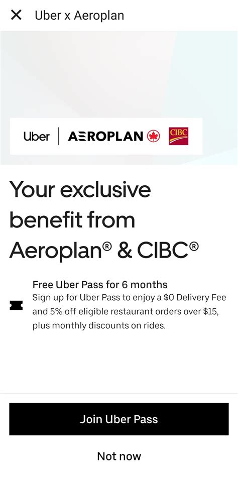 Uber Eats Free 6 Months Uber Pass With Any Aeroplan Visa Ymmv Forums