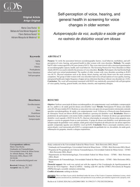 Pdf Self Perception Of Voice Hearing And General Health In
