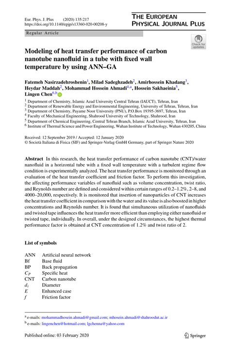 Pdf Modeling Of Heat Transfer Performance Of Carbon Nanotube Nanofluid In A Tube With Fixed