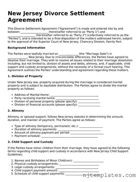 Make A Valid New Jersey Divorce Settlement Agreement With Our Free Form